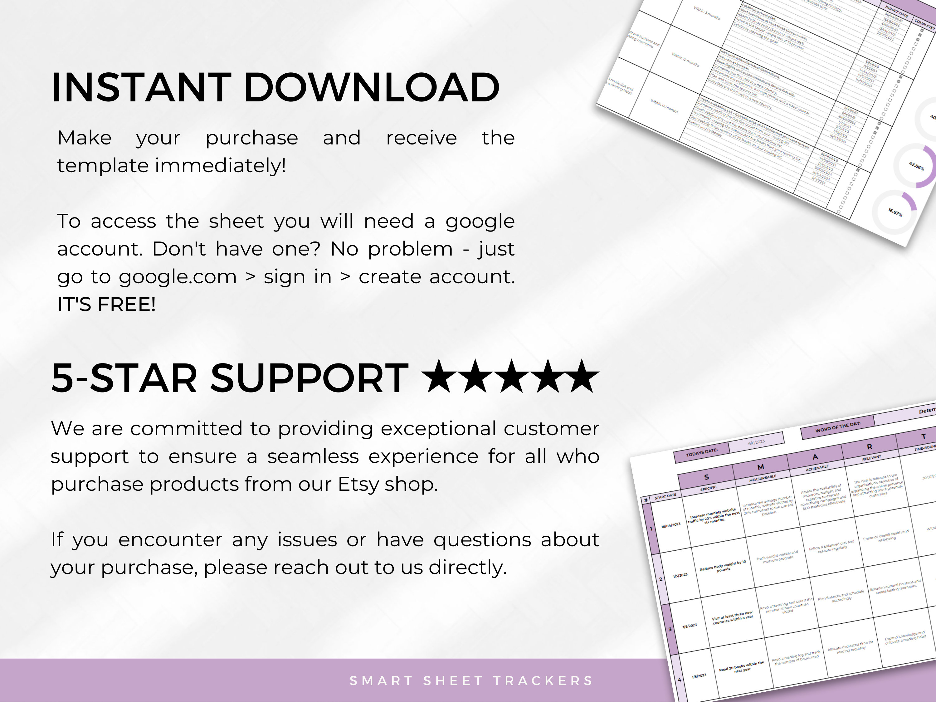 SMART Goal Setting Template for Google Sheets - Purple, Goal Planner ...