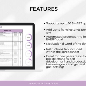 SMART Goal Setting Template for Google Sheets - Purple, Goal Planner ...