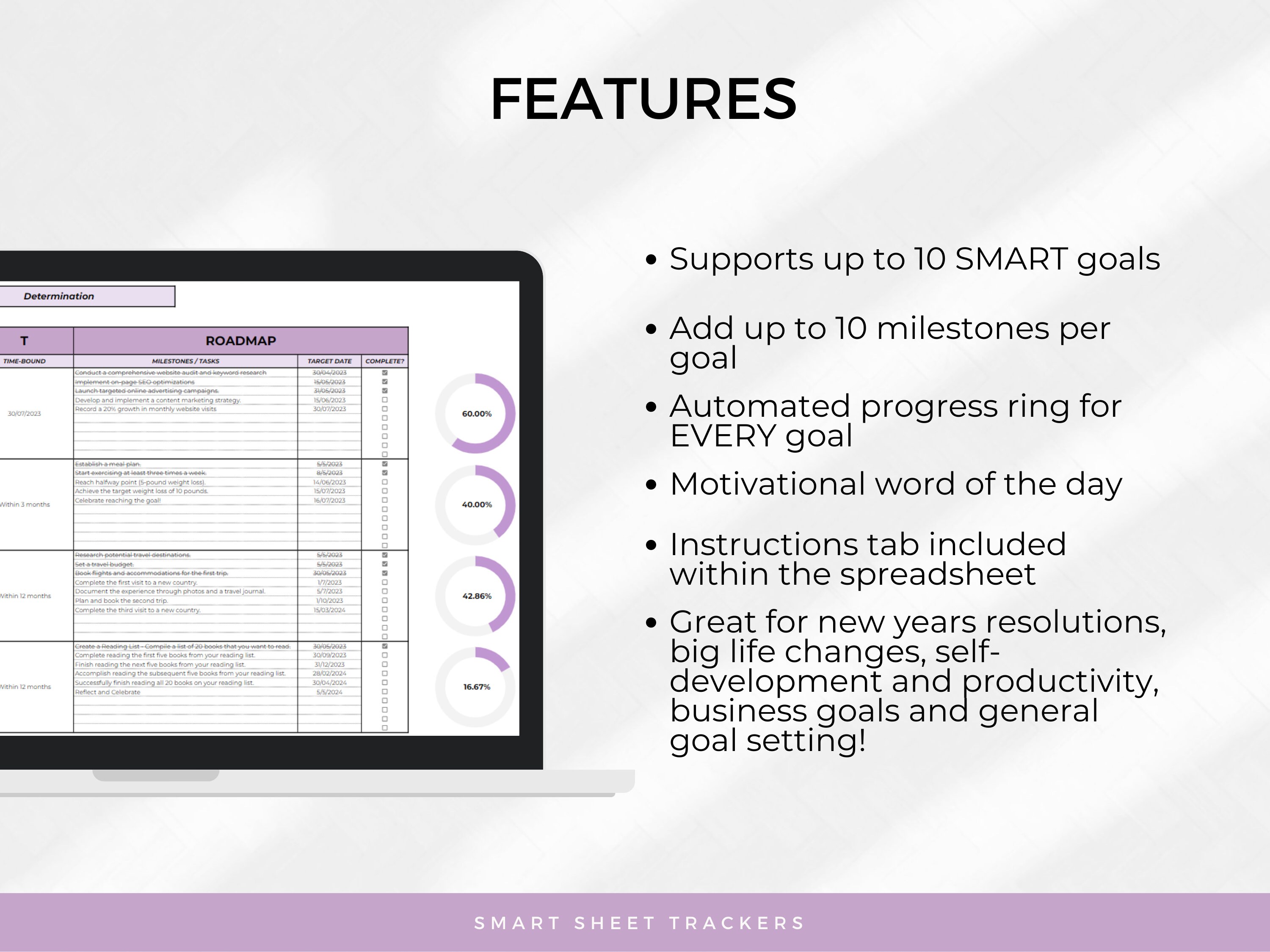 SMART Goal Setting Template for Google Sheets - Purple, Goal Planner ...