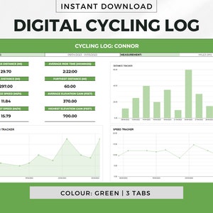 Digital Cycling Log Spreadsheet Template for Google Sheets - Green ...