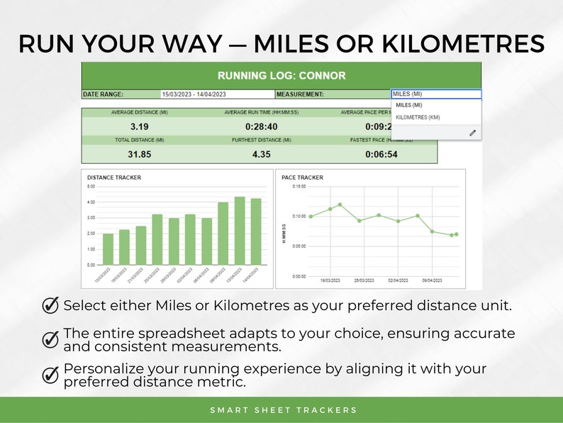 SIMPLE Digital Running Log Template for Google Sheets - Green, Running ...