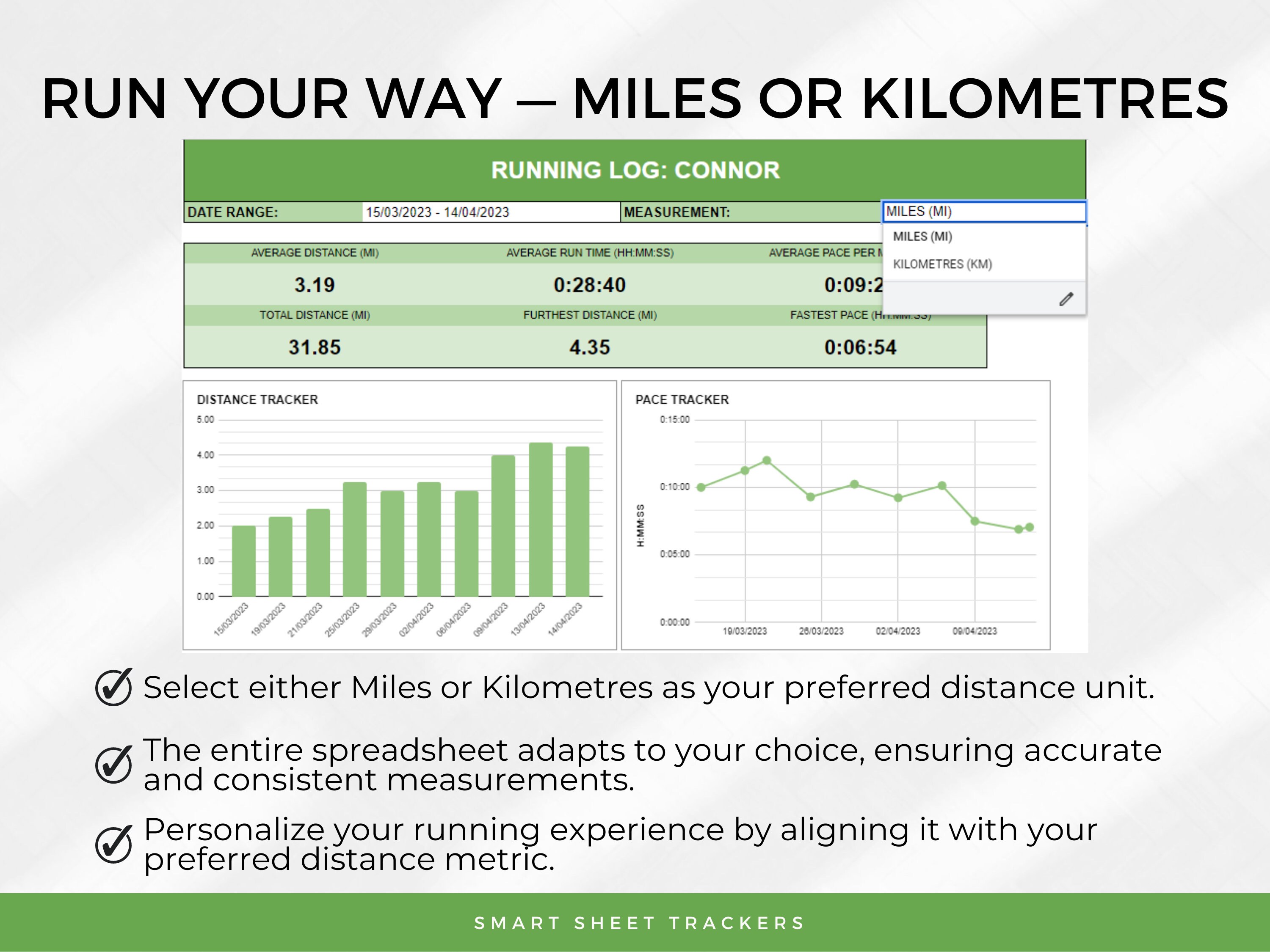SIMPLE Digital Running Log Template for Google Sheets - Green, Running ...