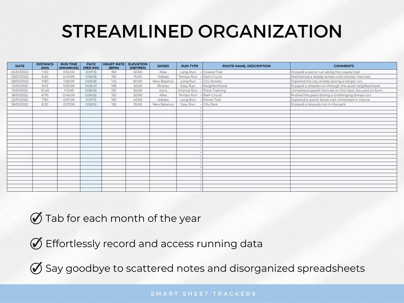ULTIMATE Digital Running Log Spreadsheet Template for Google Sheets - Blue, Running Tracker ...