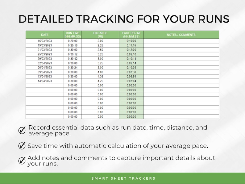 SIMPLE Digital Running Log Template for Google Sheets - Green, Running ...