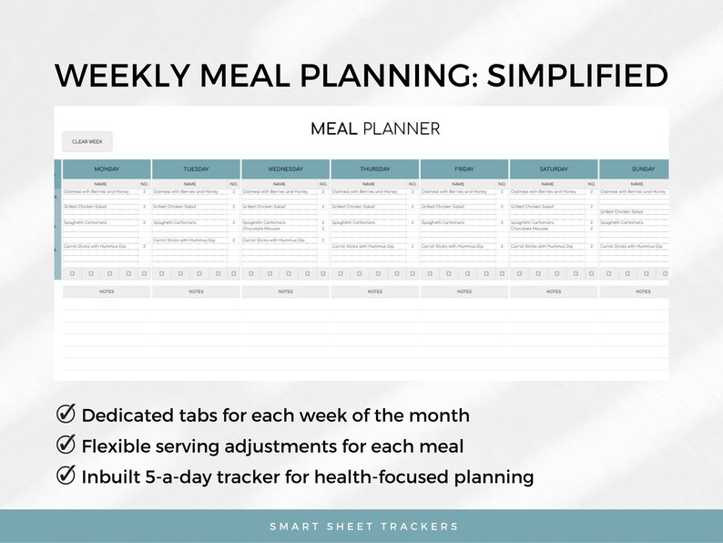 Weekly Meal Planner and Grocery List | Google Sheets Digital Template ...