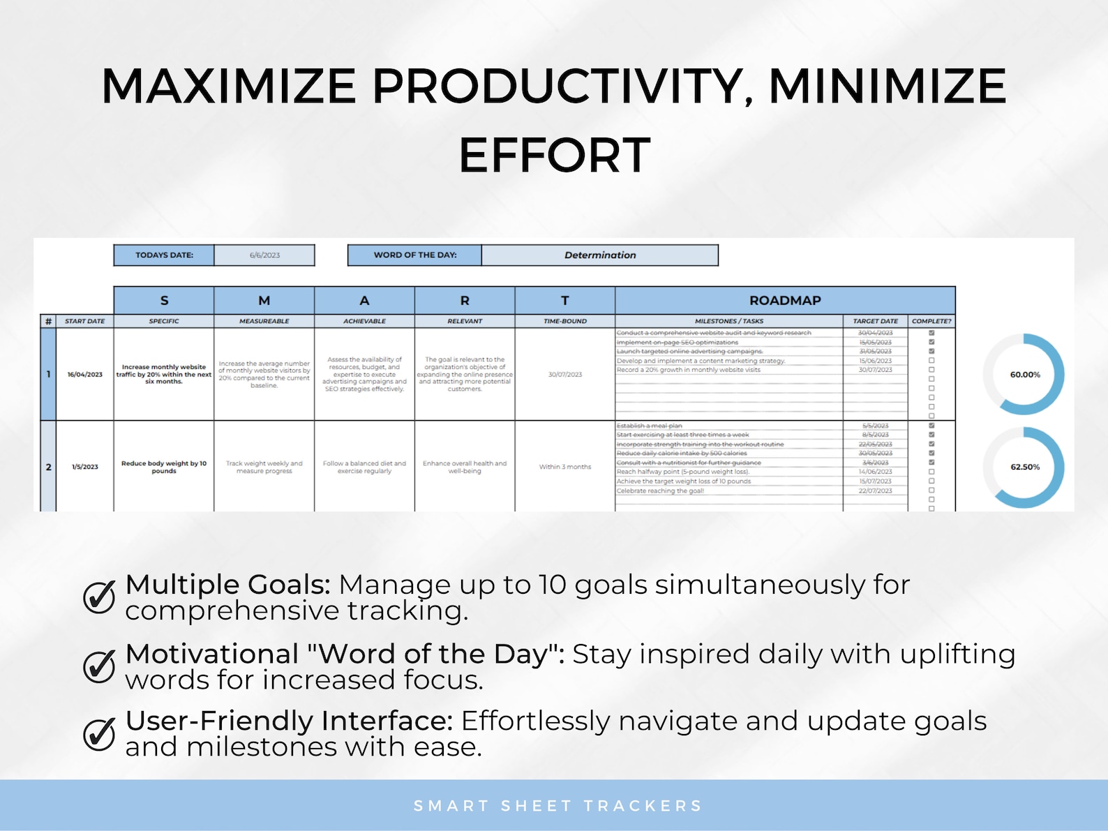 SMART Goal Setting Template for Google Sheets - Blue, Goal Planner ...