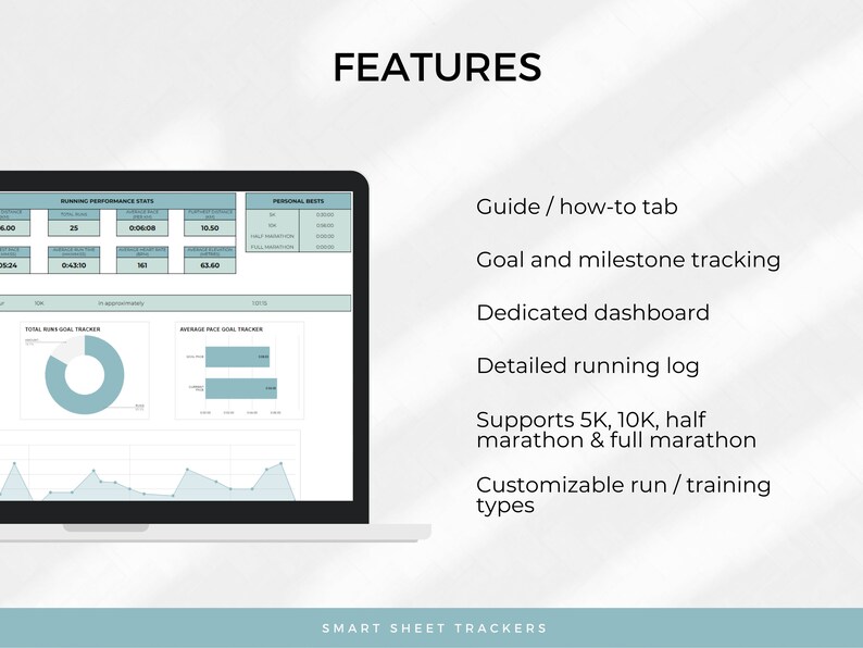 Marathon Training Log Spreadsheet for Google Sheets - Teal, Running Log ...