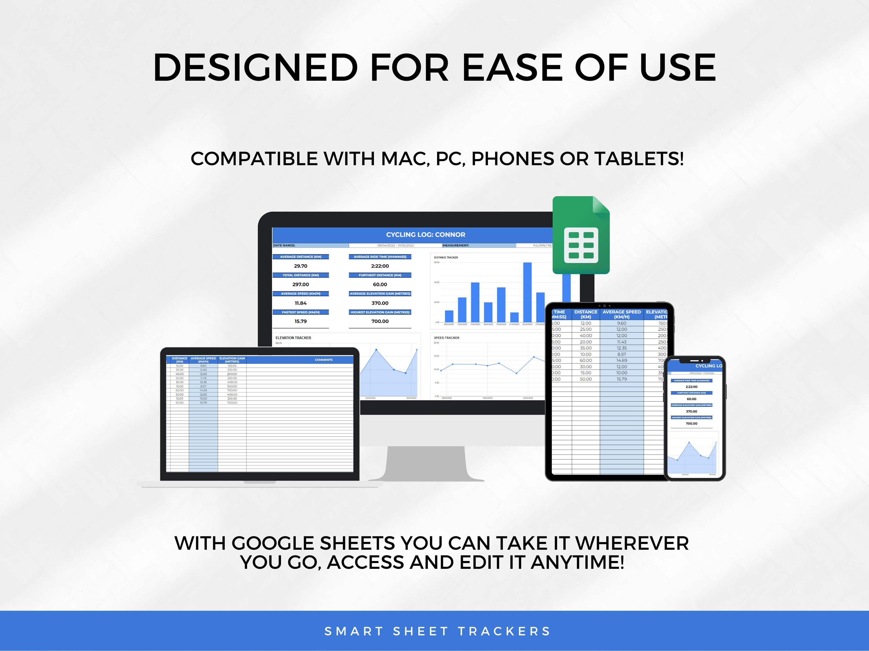 Digital Cycling Log Spreadsheet Template for Google Sheets - Blue ...