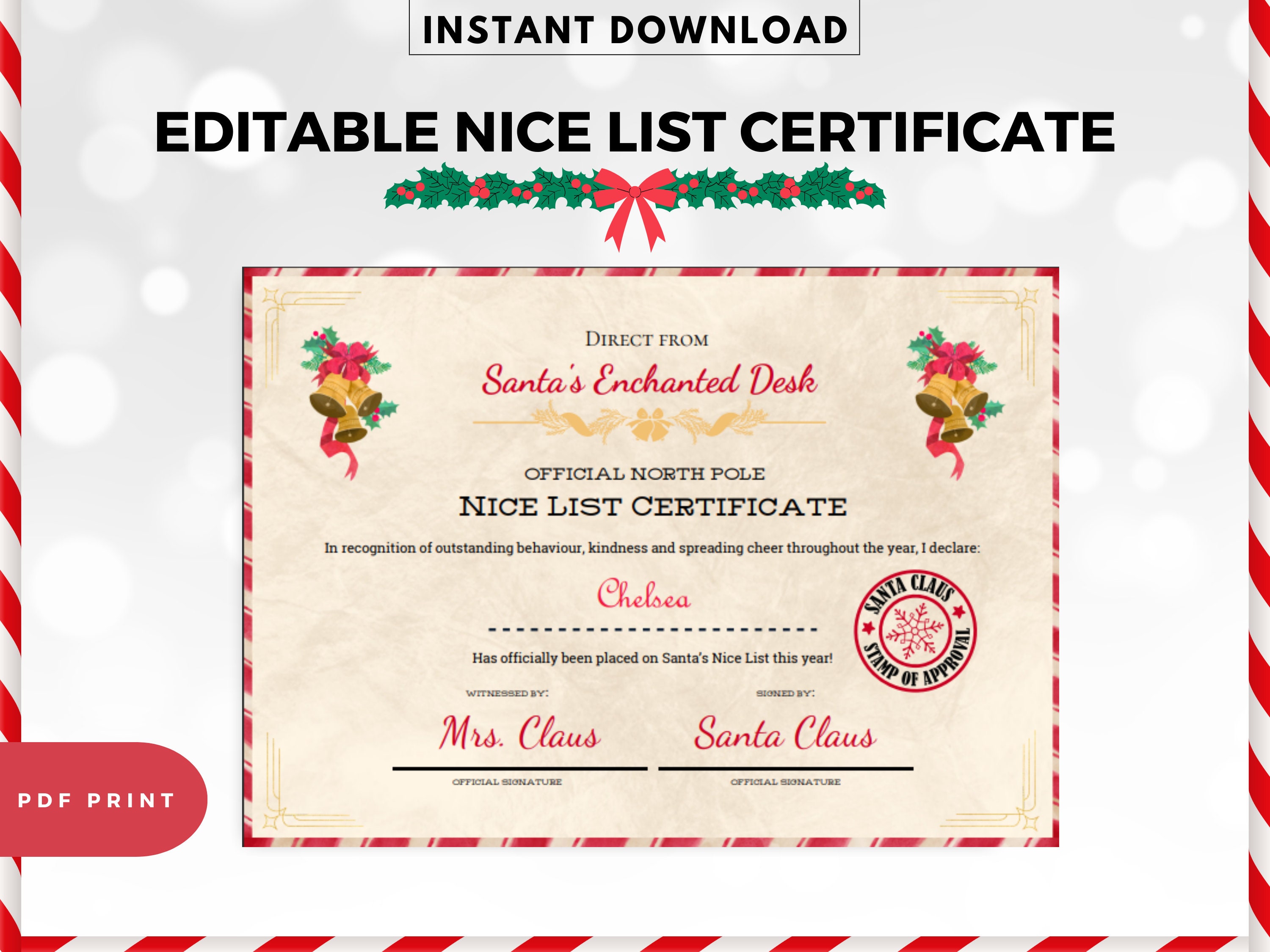 Editable Nice List Certificate From Santa Claus, Certificate From Santa ...