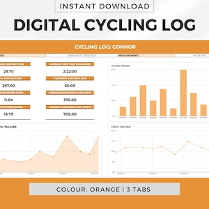 Digital Cycling Log Spreadsheet Template for Google Sheets - Orange ...