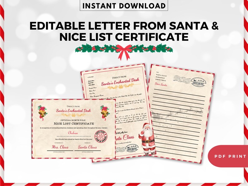 Letter From Santa and Nice List Certificate, Editable Letter From Santa ...