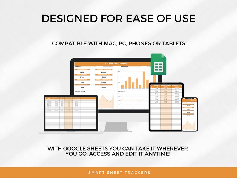 Digital Cycling Log Spreadsheet Template for Google Sheets - Orange ...