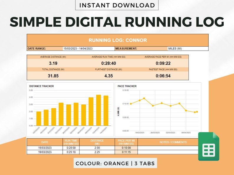 SIMPLE Digital Running Log Template for Google Sheets - Etsy