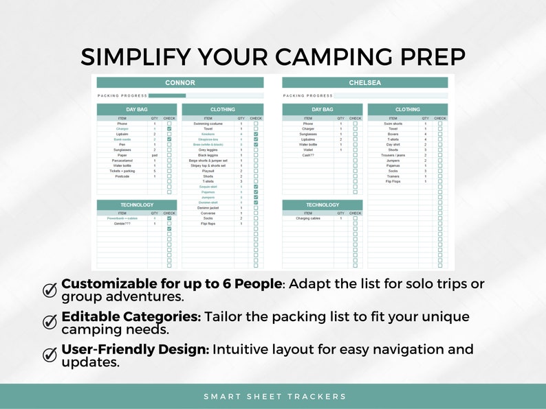 CAMPING Packing List Spreadsheet Template for Google Sheets, Packing ...