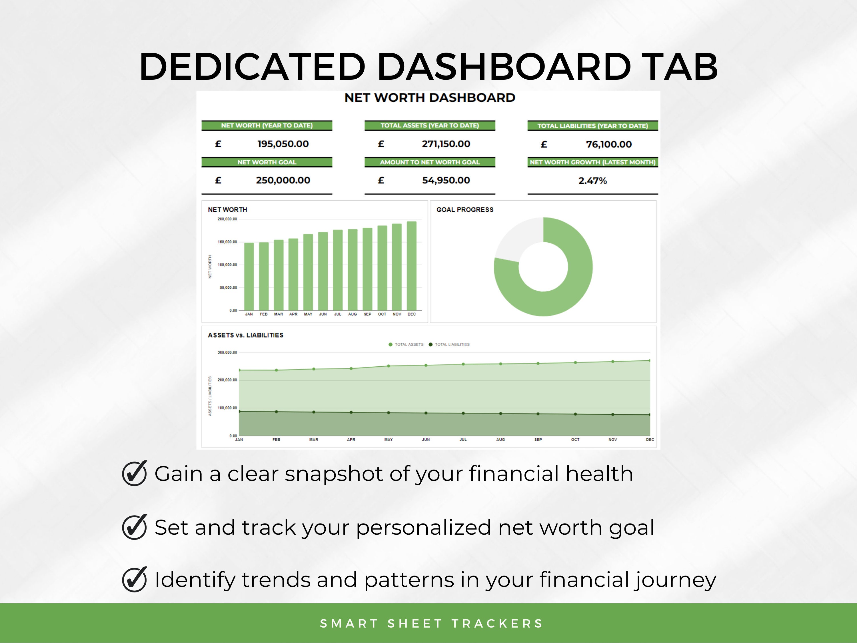 Net Worth Tracker Spreadsheet Template for Google Sheets - Green, Net ...