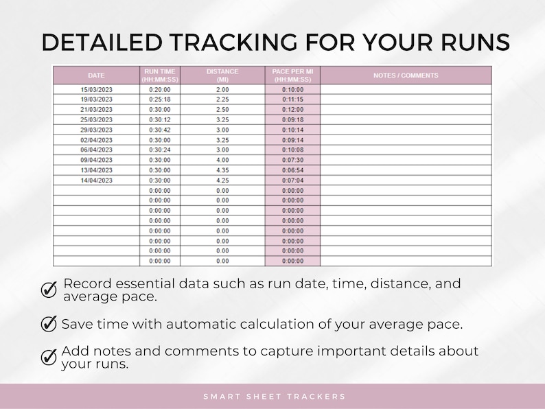 SIMPLE Digital Running Log Template for Google Sheets - Pink, Running ...