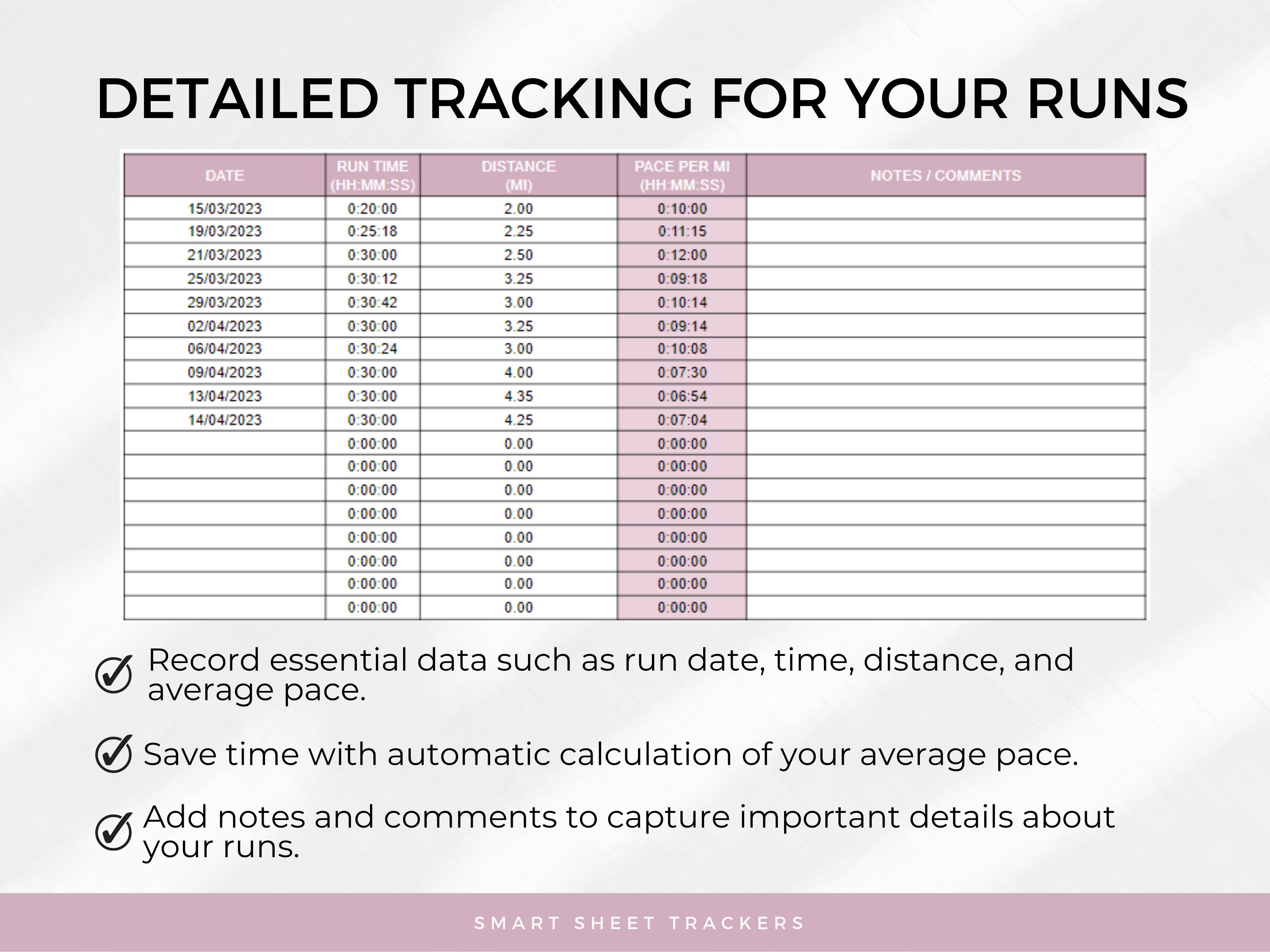 SIMPLE Digital Running Log Template for Google Sheets - Pink, Running ...