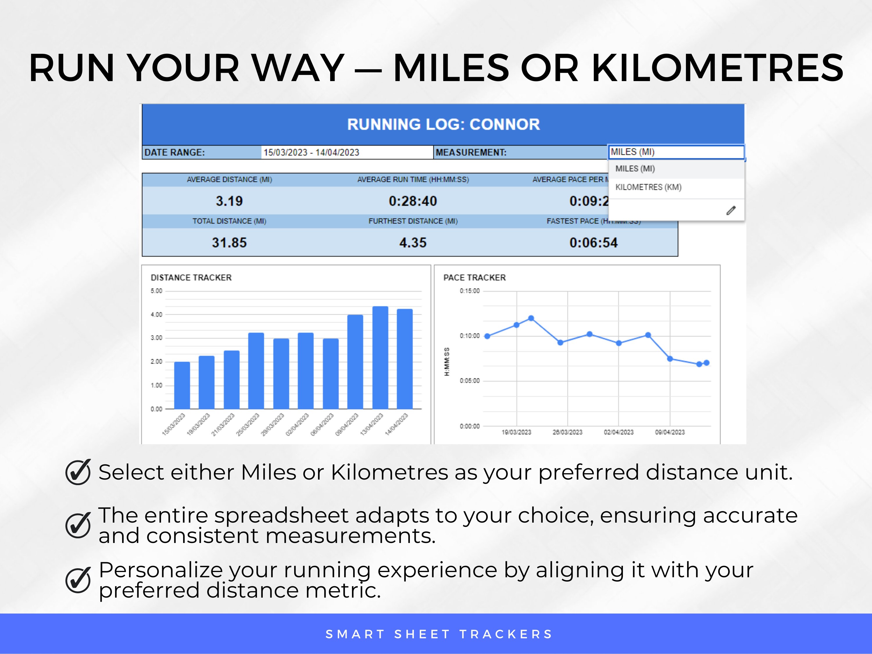 SIMPLE Digital Running Log Template for Google Sheets Blue, Running ...