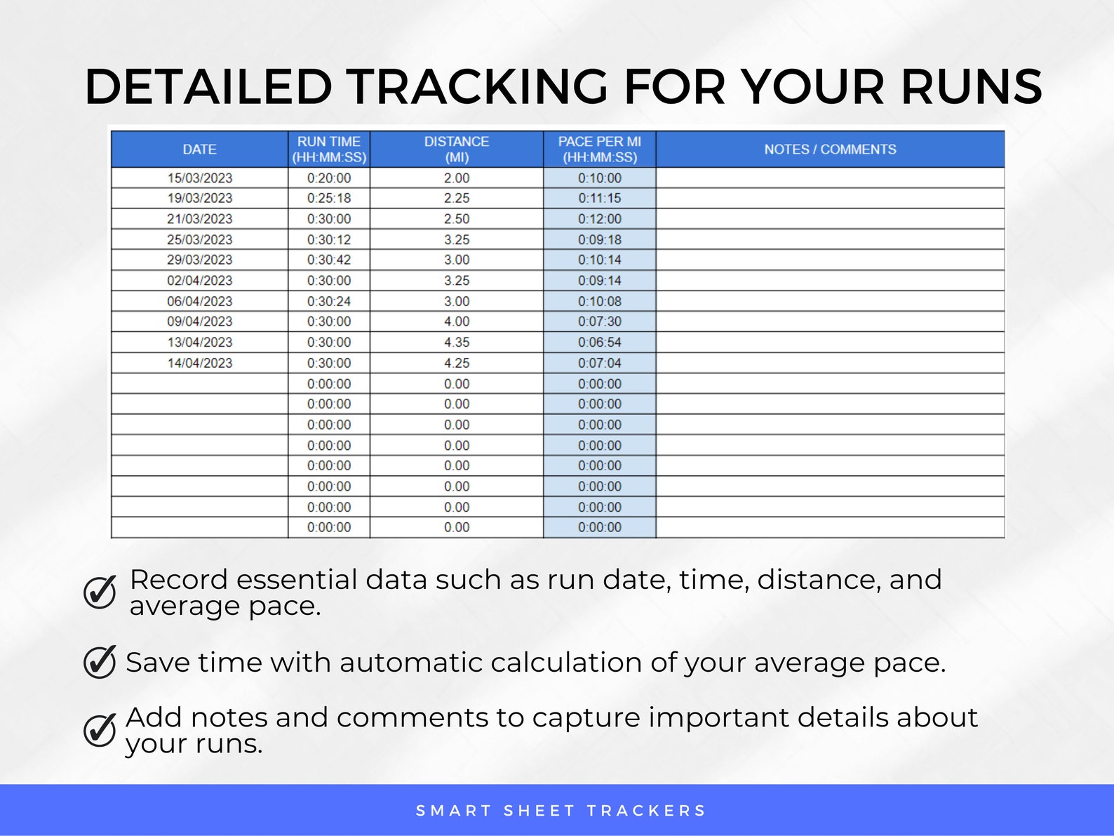 SIMPLE Digital Running Log Template for Google Sheets Blue, Running ...
