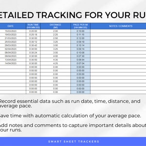 SIMPLE Digital Running Log Template for Google Sheets - Blue, Running ...