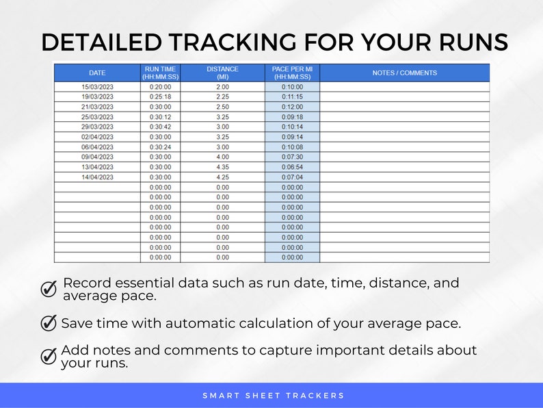SIMPLE Digital Running Log Template for Google Sheets - Blue, Running Dashboard, Running Journal ...