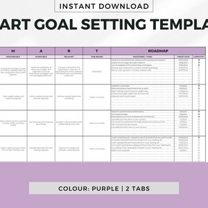 SMART Goal Setting Template for Google Sheets Purple Goal - Etsy