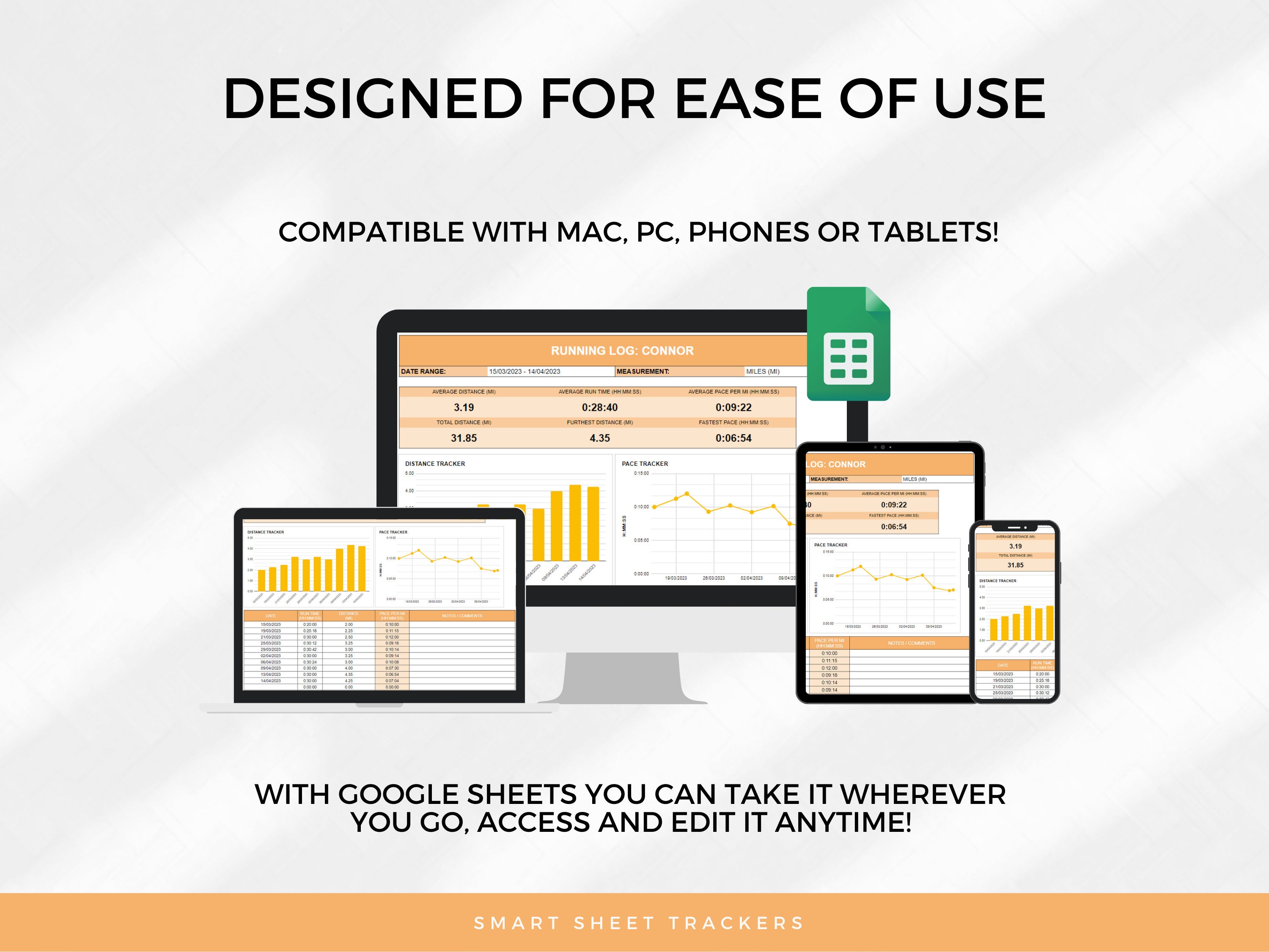 SIMPLE Digital Running Log Template for Google Sheets - Orange ...
