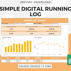 SIMPLE Digital Running Log Template for Google Sheets Orange, Marathon ...