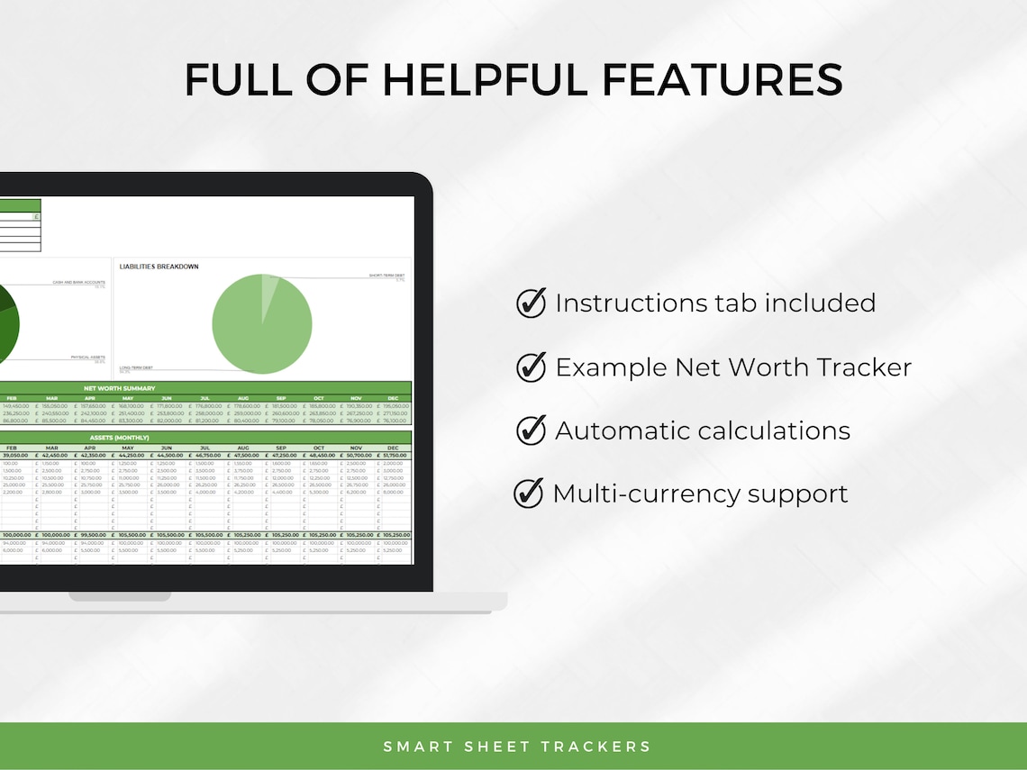 Net Worth Tracker Spreadsheet Template for Google Sheets - Green, Net ...