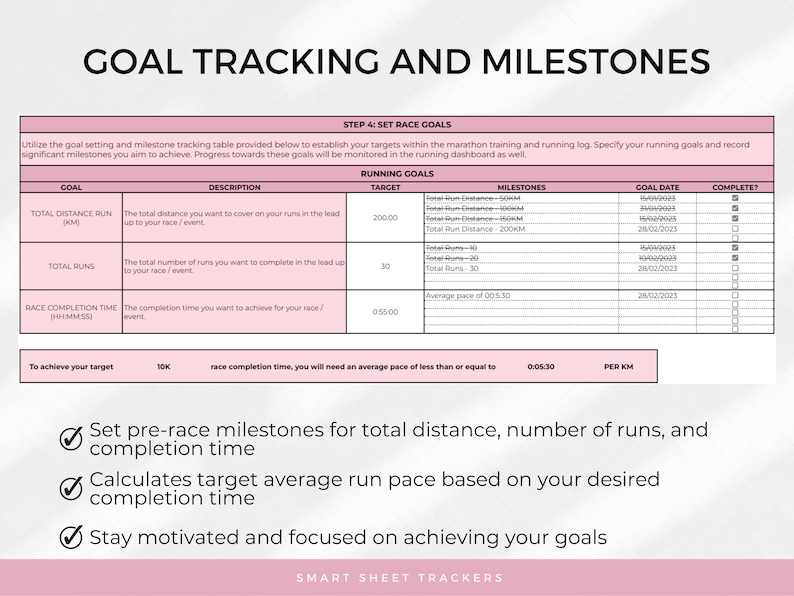 Marathon Training Log Spreadsheet for Google Sheets - Pink, Running Log ...