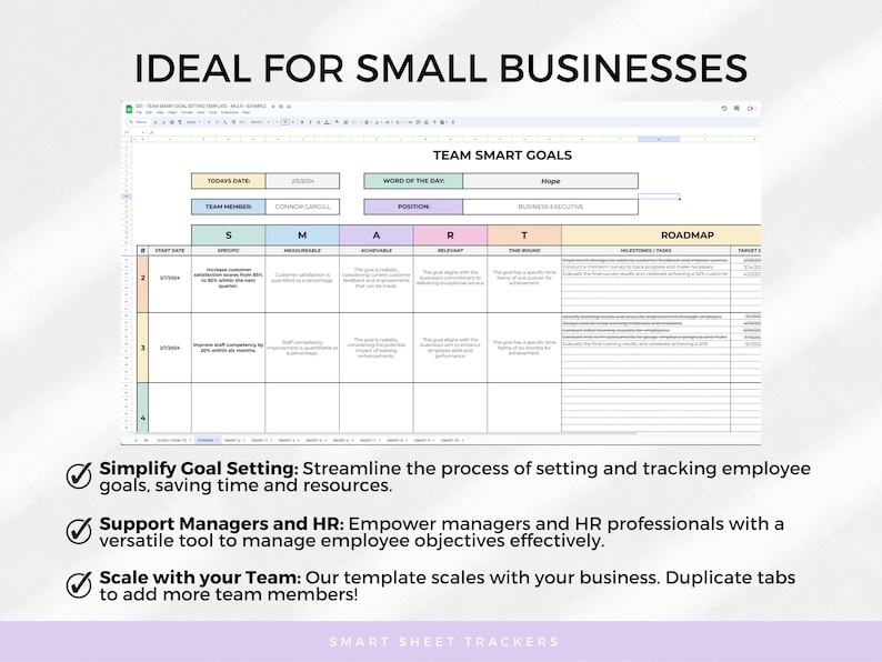 Team Goal Setting Template for Google Sheets, SMART Goals, Small ...