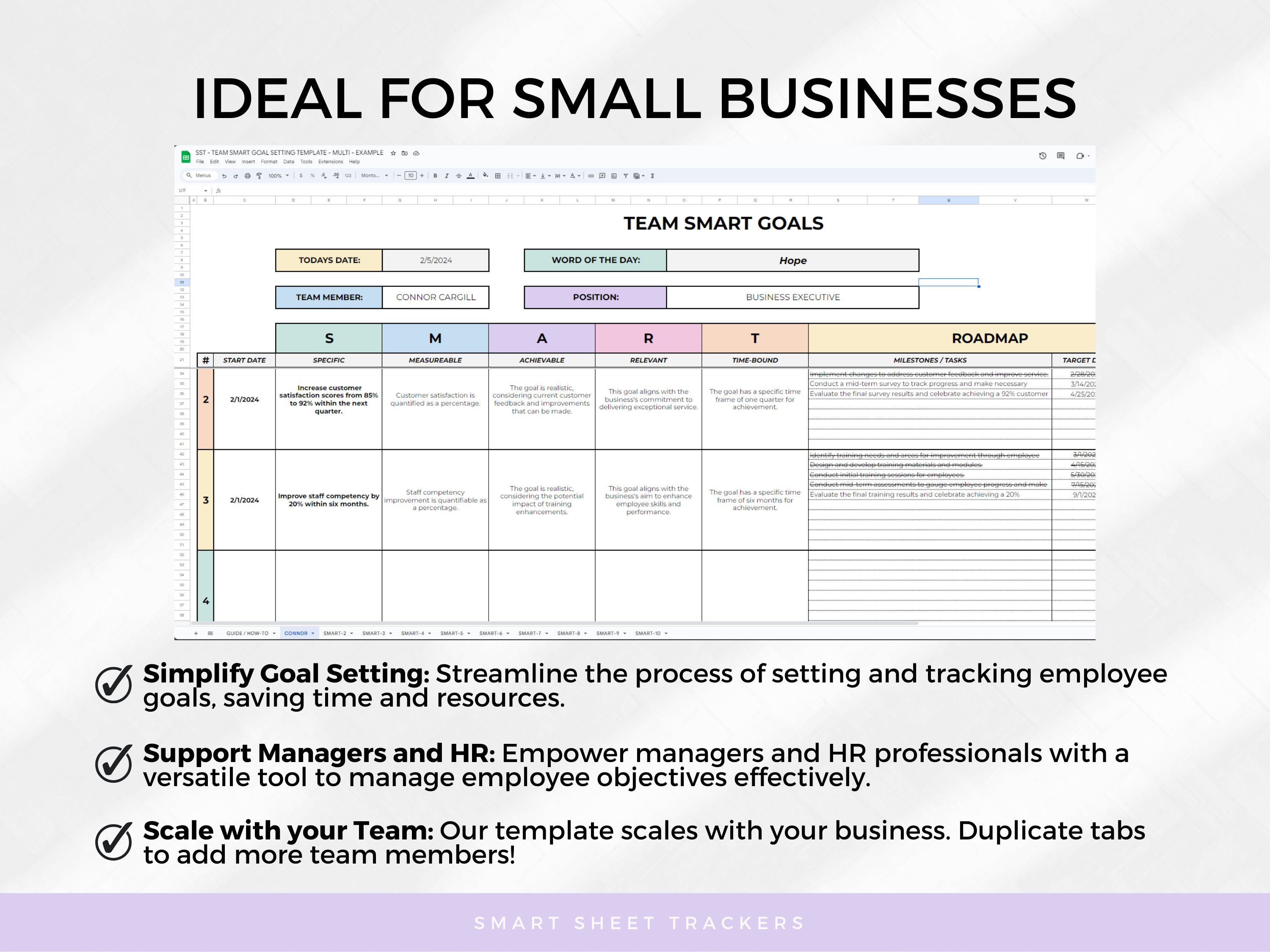 Team Goal Setting Template for Google Sheets, SMART Goals, Small ...