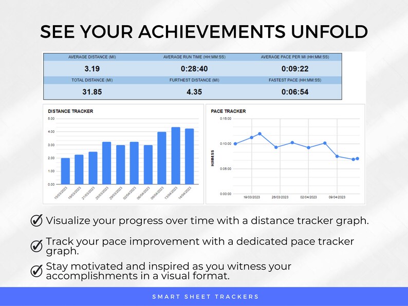SIMPLE Digital Running Log Template for Google Sheets - Blue, Running ...