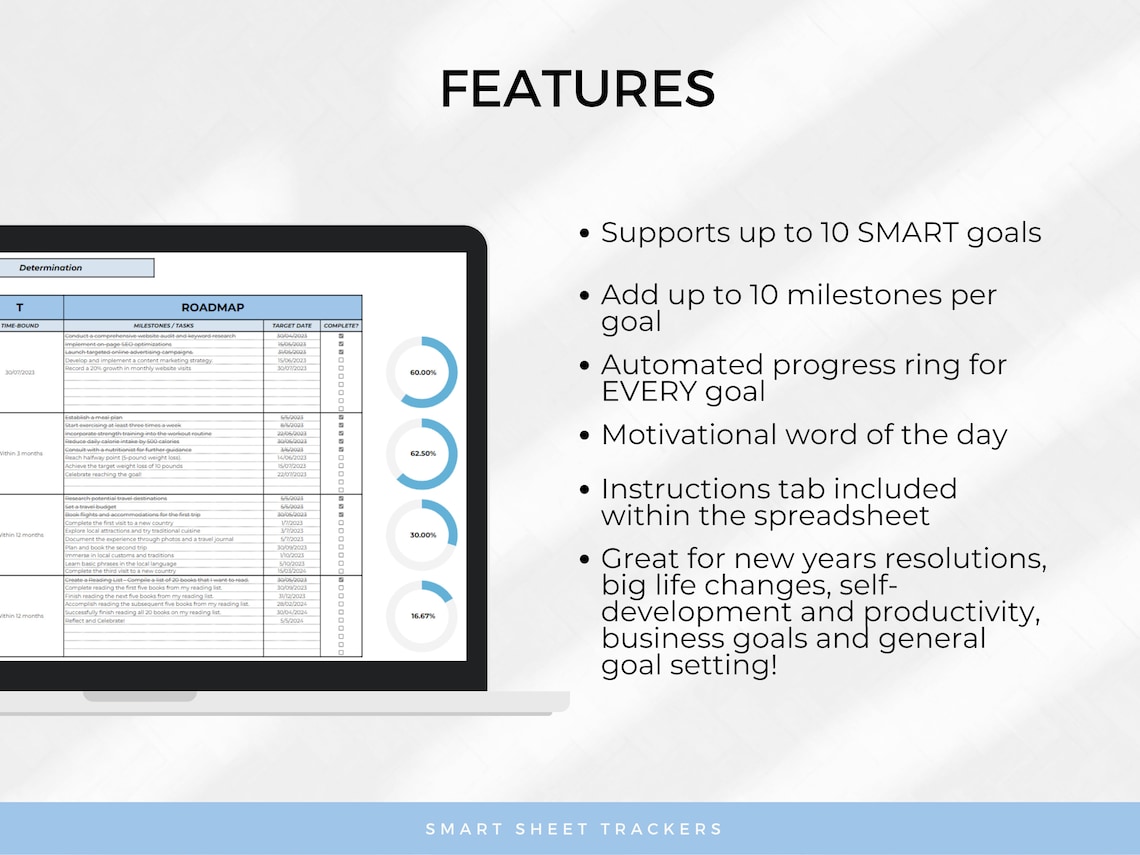 SMART Goal Setting Template for Google Sheets - Blue, Goal Planner ...