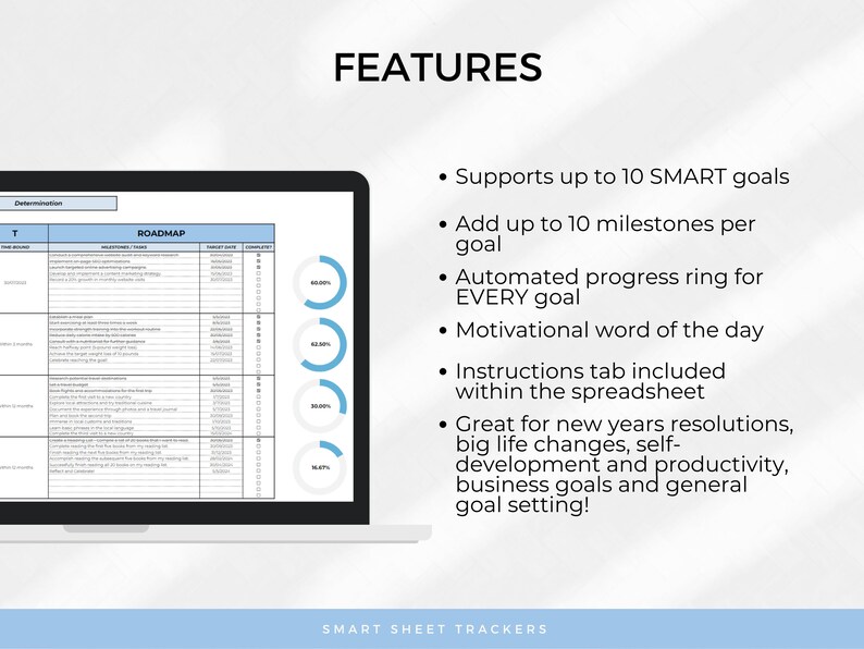 SMART Goal Setting Template for Google Sheets - Blue, Goal Planner ...