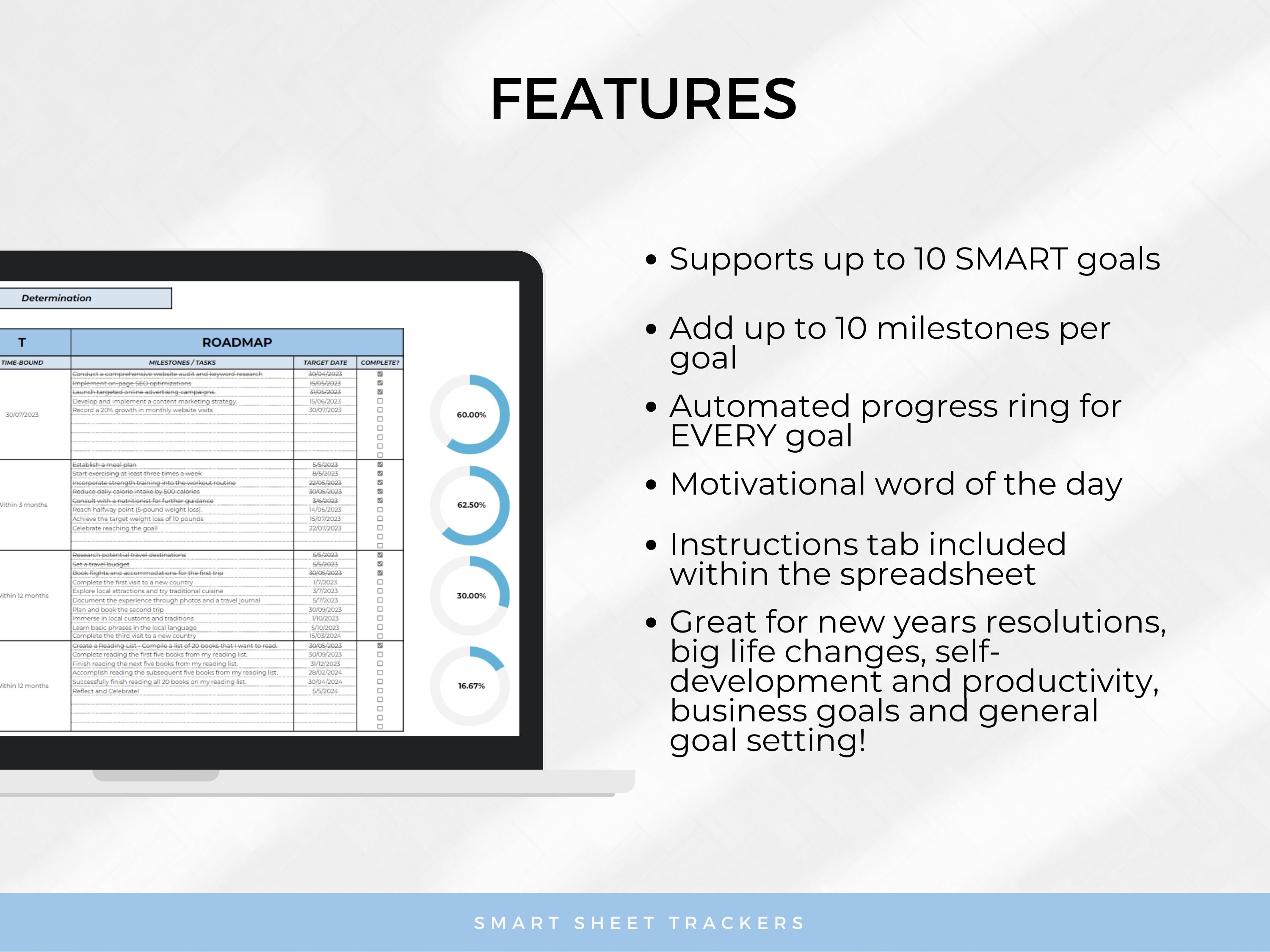 SMART Goal Setting Template for Google Sheets - Blue, Goal Planner ...