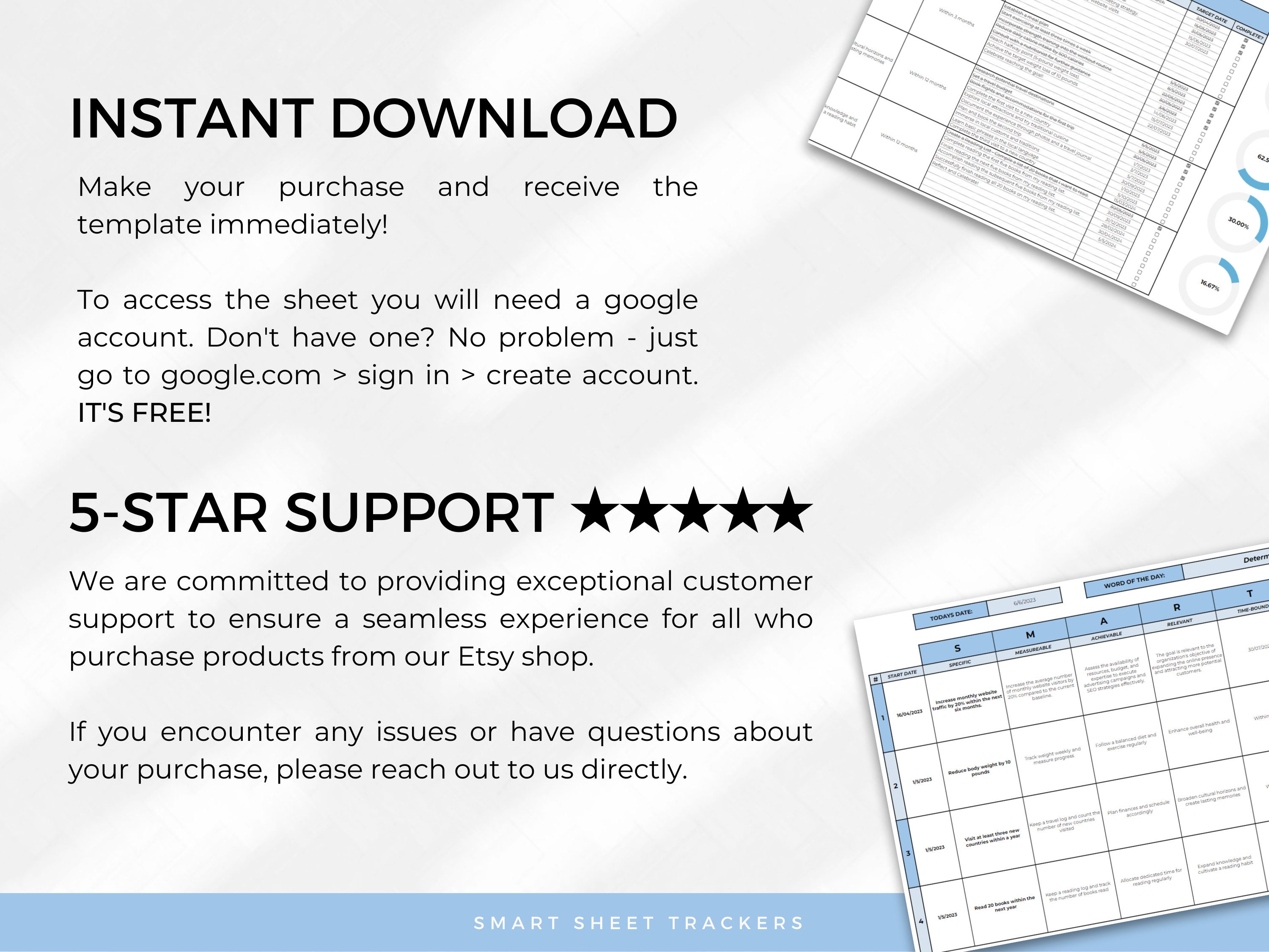 SMART Goal Setting Template for Google Sheets - Blue, Goal Planner ...
