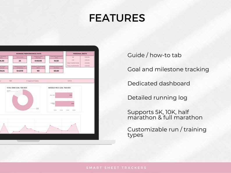 Marathon Training Log Spreadsheet for Google Sheets - Pink, Running Log ...