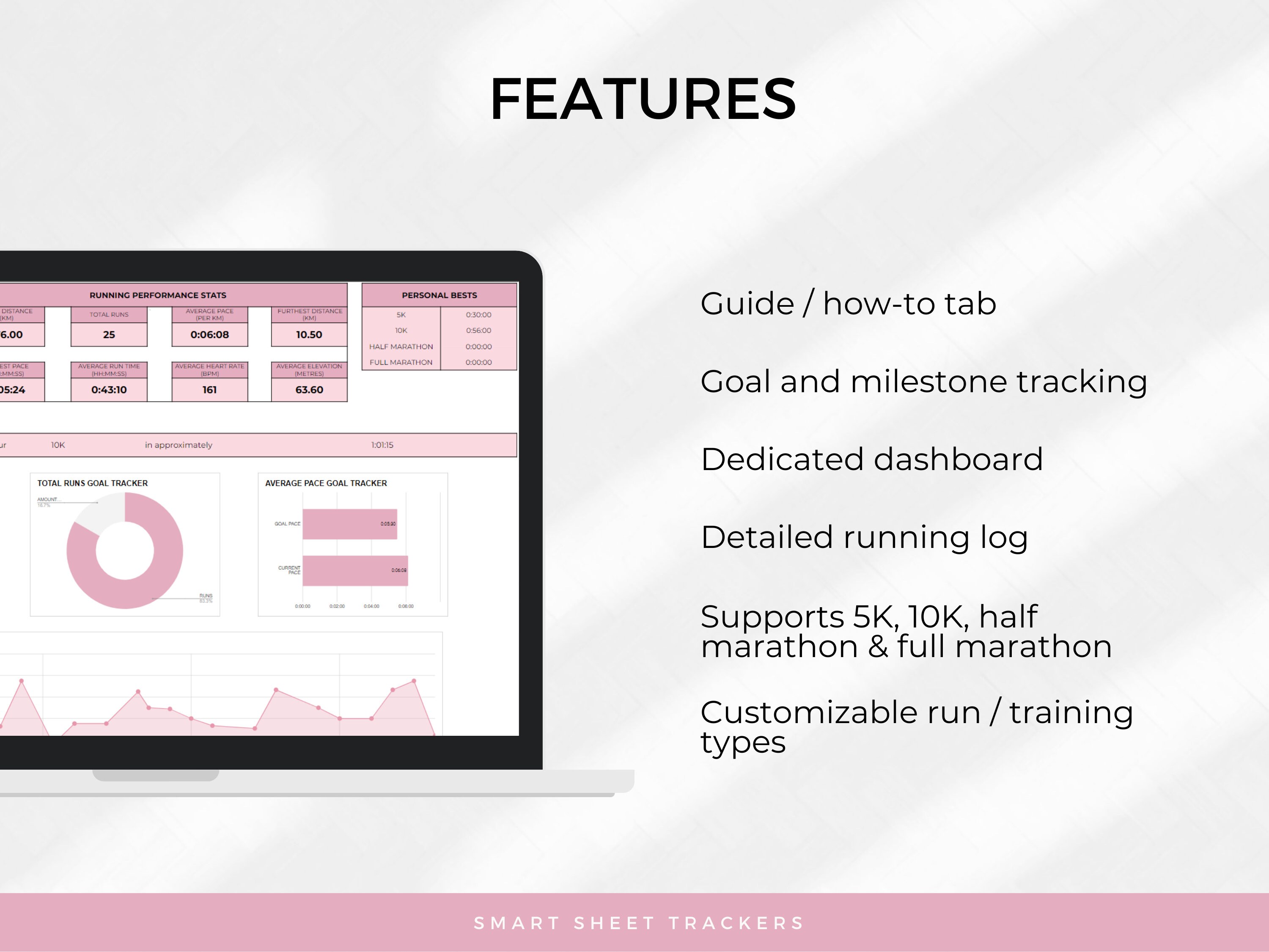Marathon Training Log Spreadsheet for Google Sheets - Pink, Running Log ...