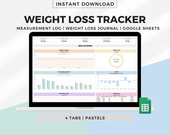 Weight Loss Tracker Spreadsheet for Google Sheets, Weight Journal ...
