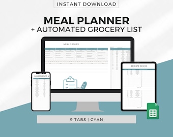 Meal Planner and Grocery List Google Sheets Digital Template Automated ...
