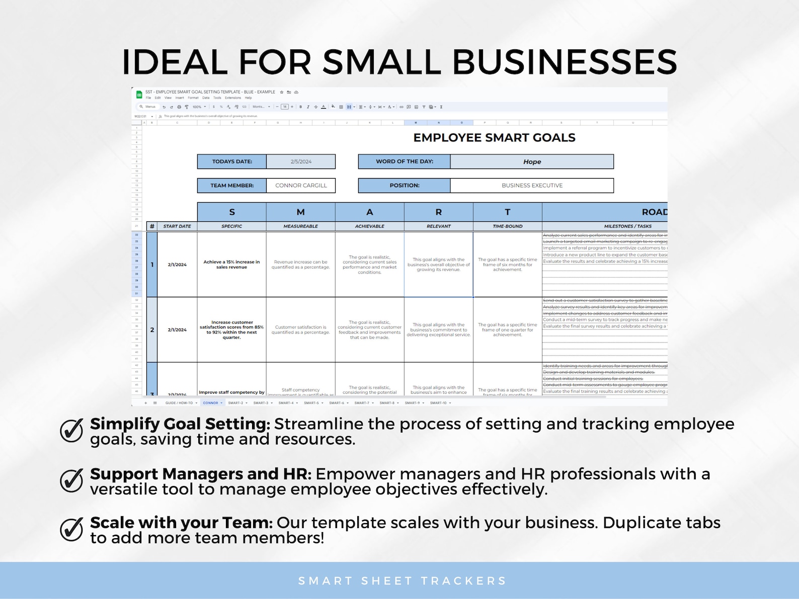 Employee Goal Setting Template for Google Sheets, SMART Goals, Small ...