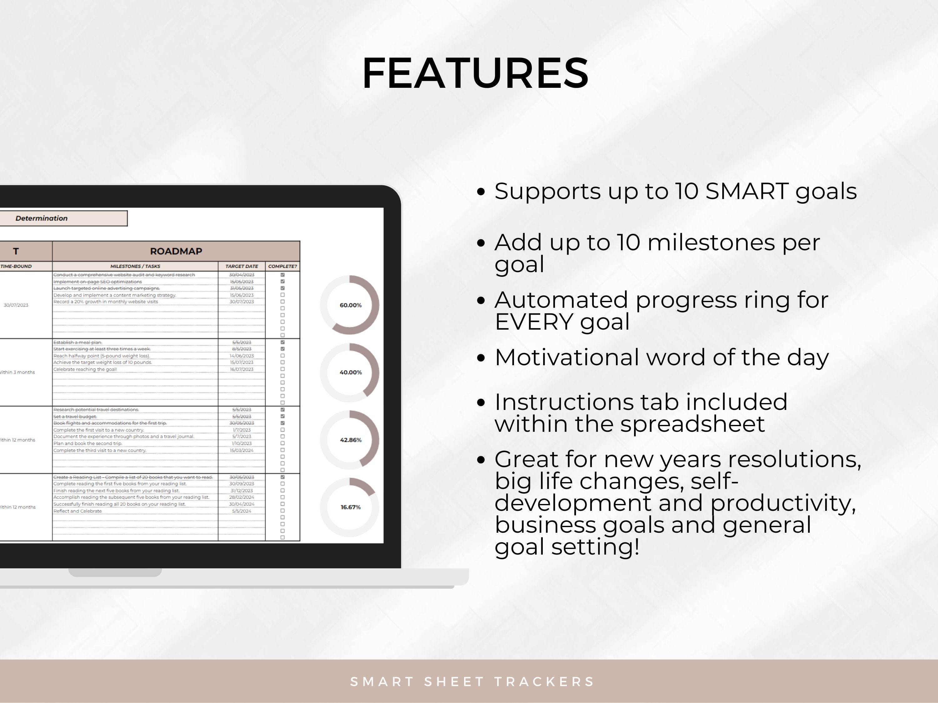 SMART Goal Setting Template for Google Sheets - Brown, Goal Planner ...