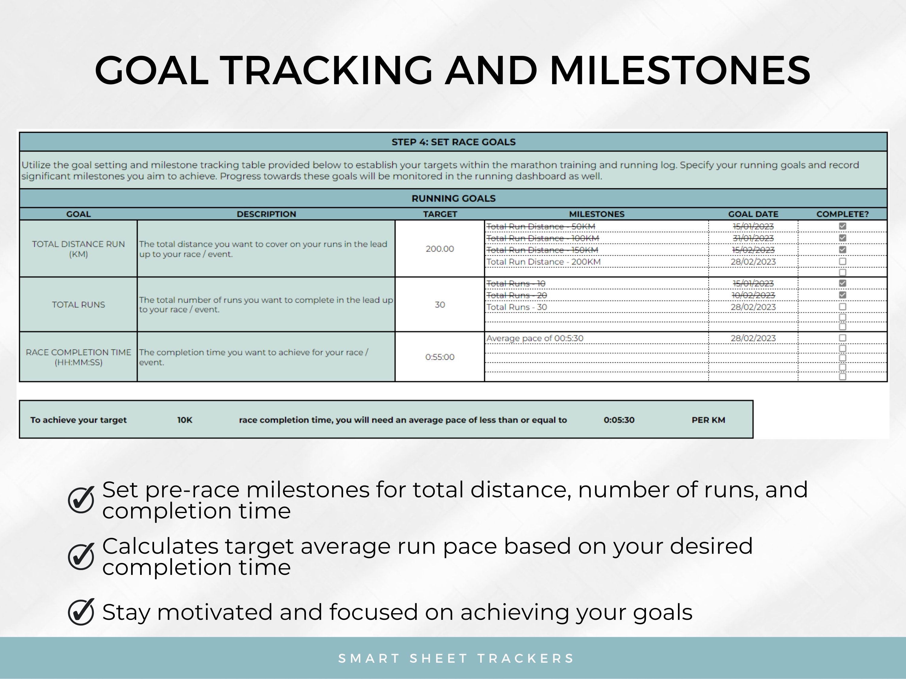 Marathon Training Log Spreadsheet for Google Sheets - Teal, Running Log ...