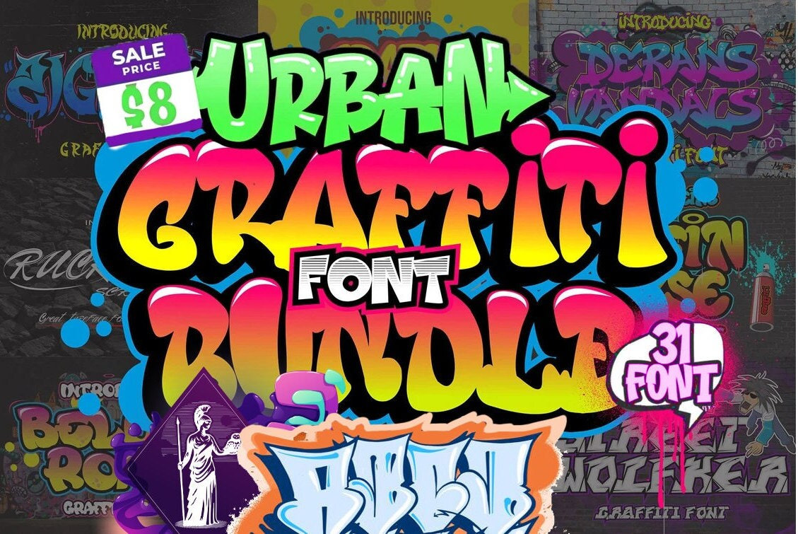 Exciting Graffiti Font Bundle, Street Font, Font Bundle, Dripping Font ...