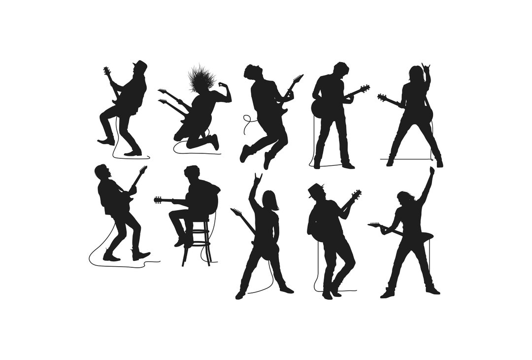 Rock Star Bundle, Electric Guitarist Silhouettes, Ten Different Rock ...