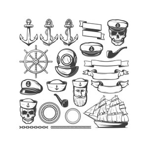 Sailor Naval Stuff Bundle, Nautical Set, 20 Different Design Bundle ...