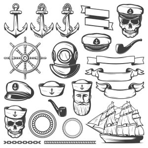 Sailor Naval Stuff Bundle, Nautical Set, 20 Different Design Bundle ...