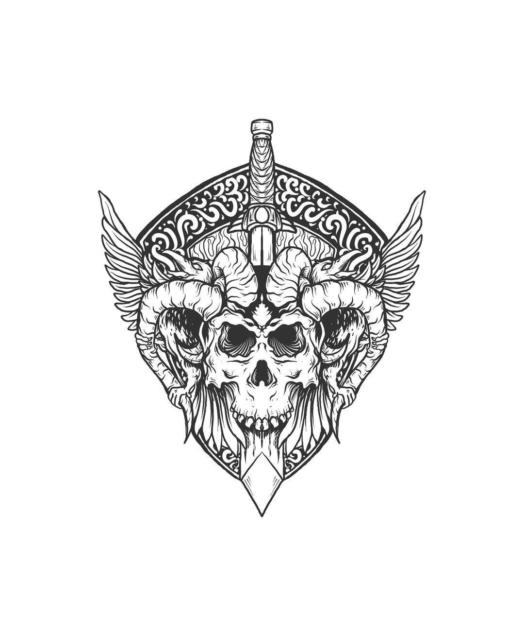 Devil Skull From Hell, Devil Skull, Crowns and Sword, Hand Drawn ...
