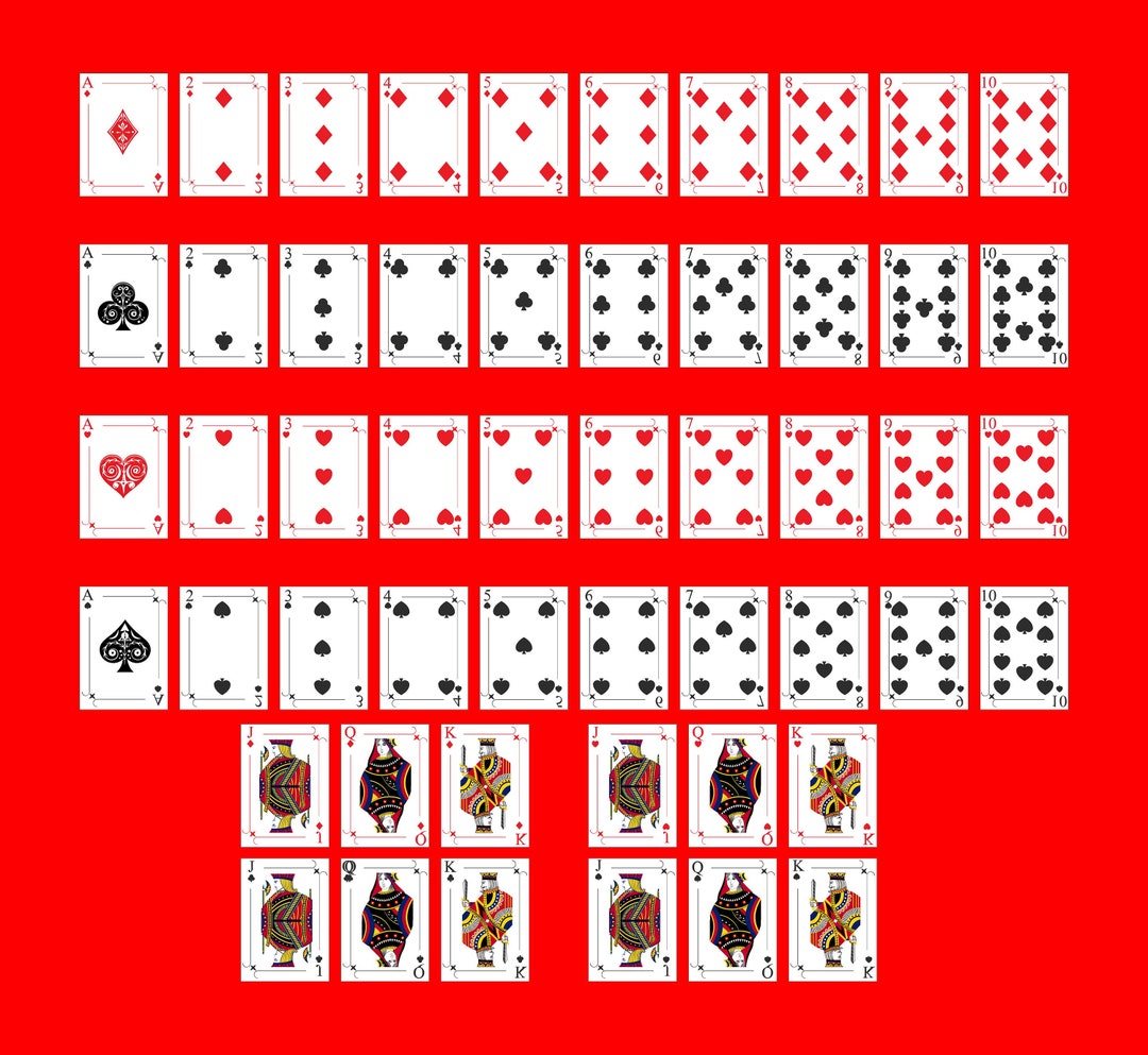 Printable 52 Playing Cards, Poker Cards, Full Deck Playing Cards, Print ...